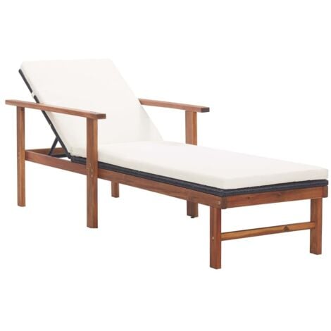 Chaise longue et coussin-Bain de soleil-Transat de relaxation Résine tressée et bois d'acacia ...