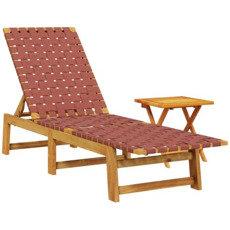 Chaises longues-Bain de soleil-Transat de relaxation avec table rouge bois d'acacia solide et ...