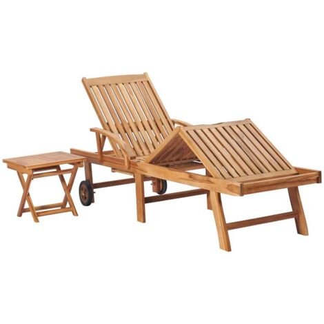 Chaise longue avec table et coussin-Bain de soleil-Transat de relaxation Bois de teck solide 802667