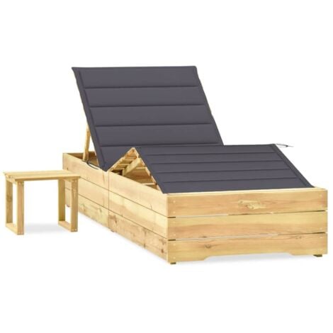 Chaise longue de jardin avec table et coussin-Bain de soleil-Transat de relaxation Pin imprégné ...