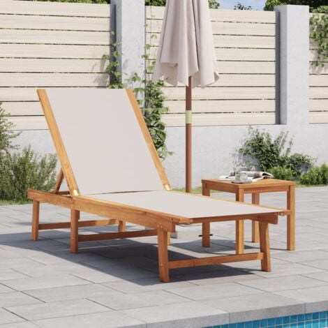 Chaise longue-Bain de soleil-Transat de relaxation gris bois d'acacia solide et textilène 422100