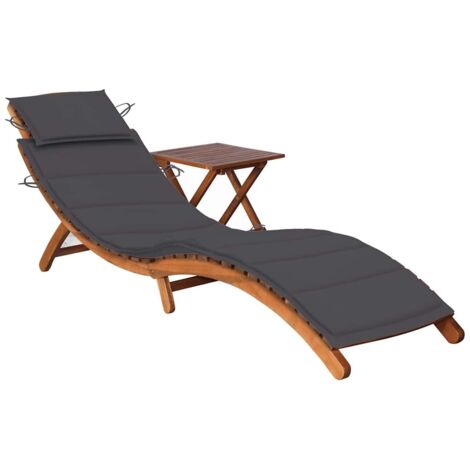 Chaise longue de jardin avec table et coussin-Bain de soleil-Transat de relaxation Bois d'acacia ...