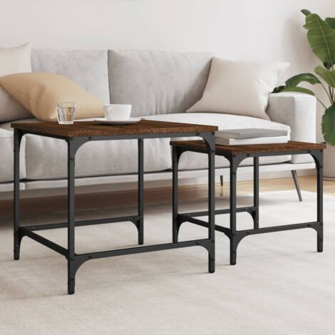 Tables basses gigognes 2 pcs-Table Salon-Table d'appoint chêne marron ...
