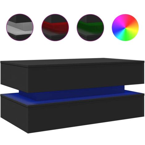 Table basse LED noire avec grand plateau de rangement de style moderne ...