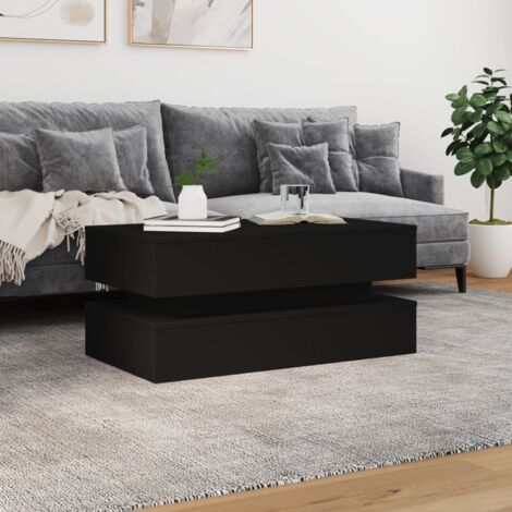 Table basse LED noire avec grand plateau de rangement de style moderne ...