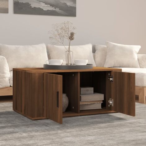 Table salon design chêne marron meuble d'appoint rectangulaire ...