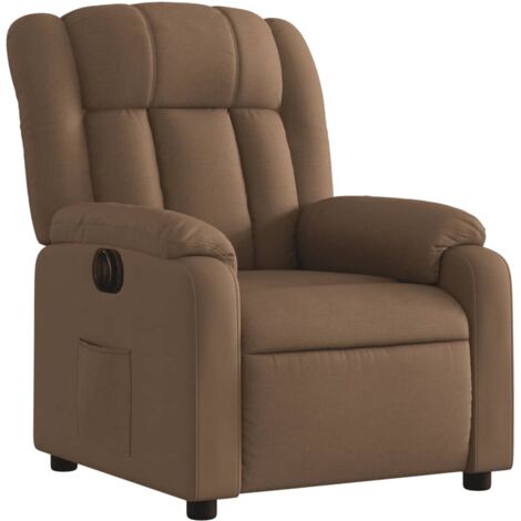 Fauteuil relax marron tissu rembourré avec inclinaison électrique douce ...