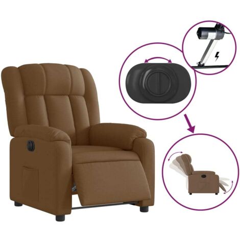 Fauteuil relax marron tissu rembourré avec inclinaison électrique douce ...
