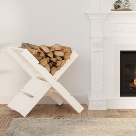 Portant de bois de chauffage robuste en pin massif Blanc 47cm ...