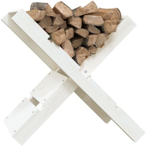Portant de bois de chauffage robuste en pin massif Blanc 47cm ...