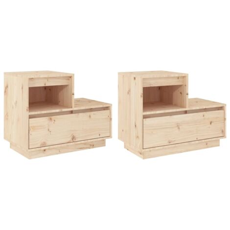 Tables de chevet en bois de pin massif gris lot de 2 design épuré 60cm ...