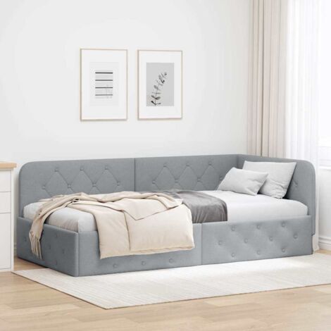 Structure de lit d'angle en tissu gris clair 90 x 200 cm ado élégante ...