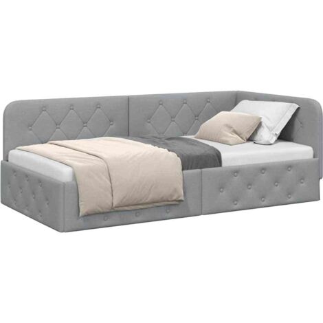 Structure de lit d'angle en tissu gris clair 90 x 200 cm ado élégante ...