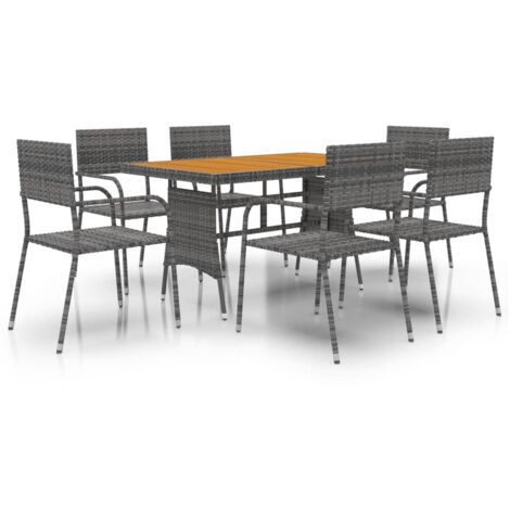 Table et Chaise de Jardin BonneVie BV561202 Résine Tressée Grise 7 pcs ...