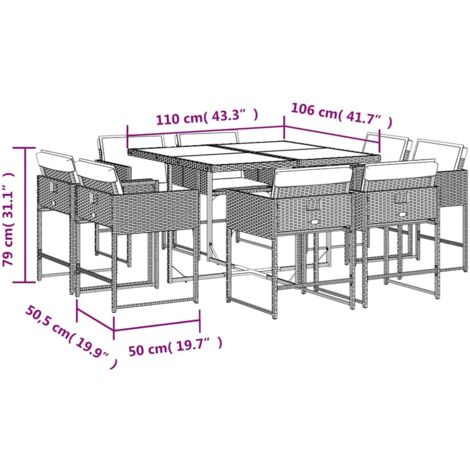 Grande table de jardin avec 8 fauteuils encastrables en rotin noir ...