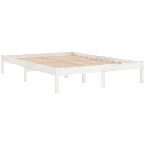 Cadre de lit en bois massif blanc 135x190 cm style contemporain ...