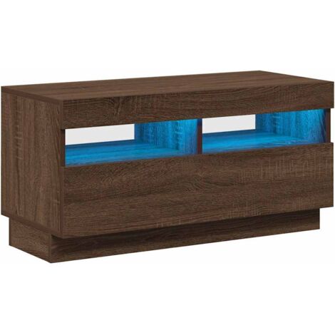 Meuble TV LED chêne marron anti-désordre avec armoire de rangement ...
