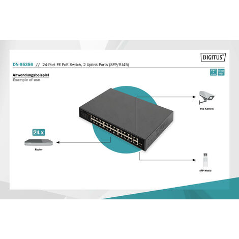 Digitus Digitus Switch PoE Fast Ethernet a 24 porte , 2 uplink Gigabit ...