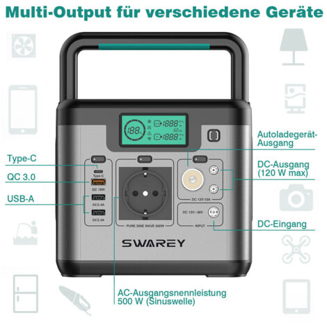 Tragbare Stromzeuger 518Wh Stromgenerator Solar Generator SWAREY ...
