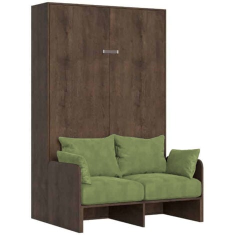 Letto matrimoniale francese a scomparsa 140 Kentaro con divano noce, verde