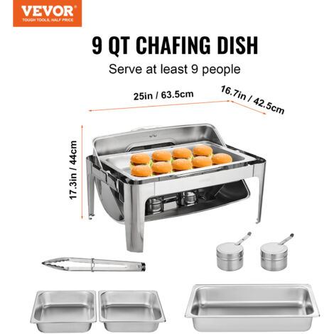 VEVOR Chauffe-Plat 9 L Buffet Chauffant a Combustible Couvercle ...