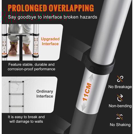 VEVOR Echelle Telescopique Aluminium 3,8 m Escabeau Extensible Capacite ...