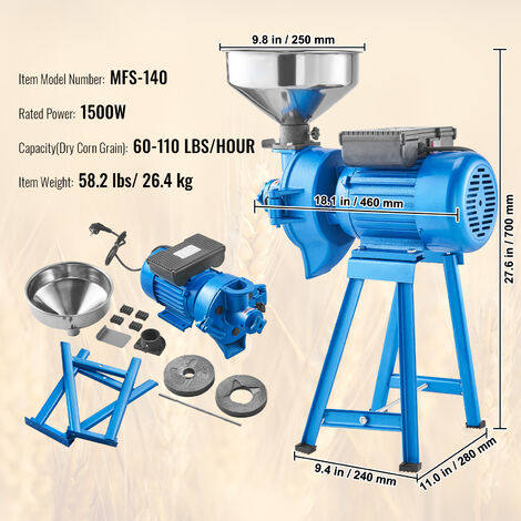VEVOR Moulin a Cereales Electrique Broyage Sec Humide 2-en-1 Broyeur a ...