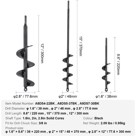 VEVOR Lot de 3 forets a tariere pour plantation, foret a tariere de ...