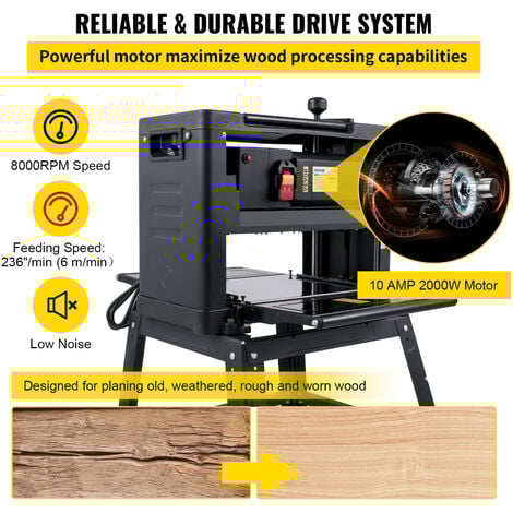 VEVOR Raboteuse a Bois 330 mm, Raboteuse Stationnaire Professionnelle ...