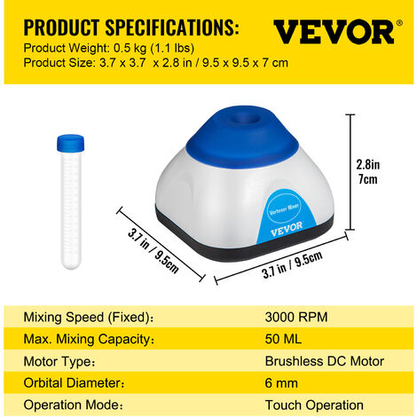 VEVOR Mini Agitateur Vortex 3000 tr/min 50 mL Melangeur a Vortex ...