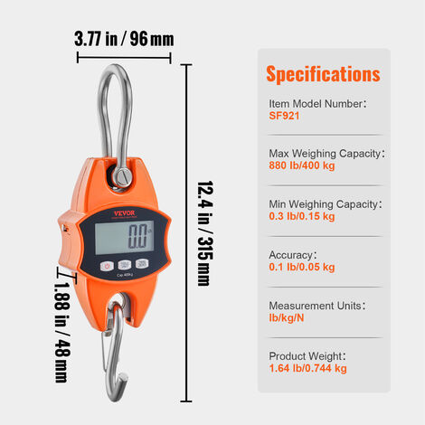 VEVOR Balance Suspendue Industrielle 400 kg Balance a Grue Numerique ...