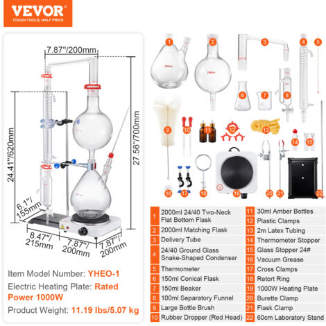 VEVOR Kit de Distillation deHuile Essentielle 28PCs, Appareil de ...