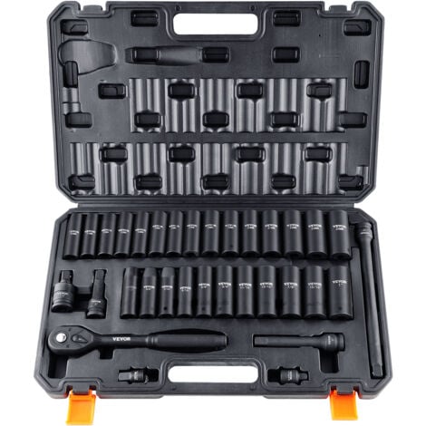 VEVOR Jeu de Douilles a Choc 1/2" Jeu de 26 Douilles a Impact avec Outil a Cliquet 6 Pans en ...
