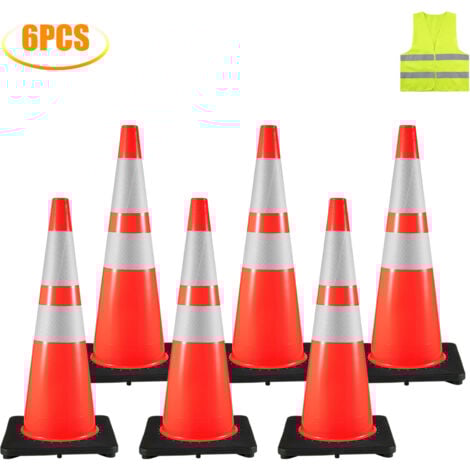VEVOR Cone Signalisation Reflechissant 6 Pieces 92 cm, Plot de Chantier avec Base Lestee Noire ...