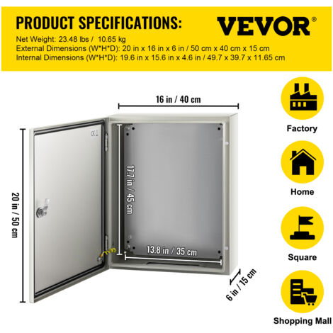 VEVOR Boitier en acier au carbone NEMA, 50x40x15 cm, coffret armoire ...