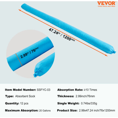 VEVOR Chaussette Absorbante Liquide Universelle Lot de 12 Pieces Taille ...