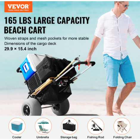 VEVOR Chariot de plage avec grandes roues pour le sable, plateau de ...