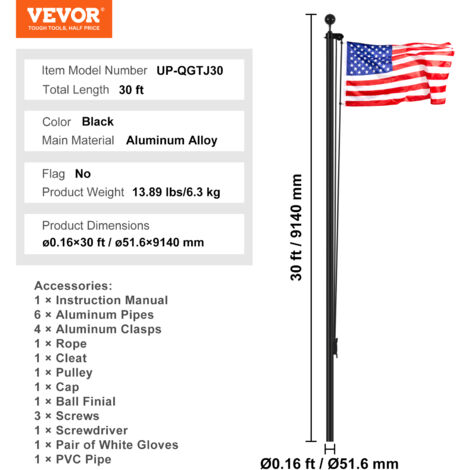 VEVOR Kit de mat de drapeau detachable 9140 mm, mat de drapeaux en ...