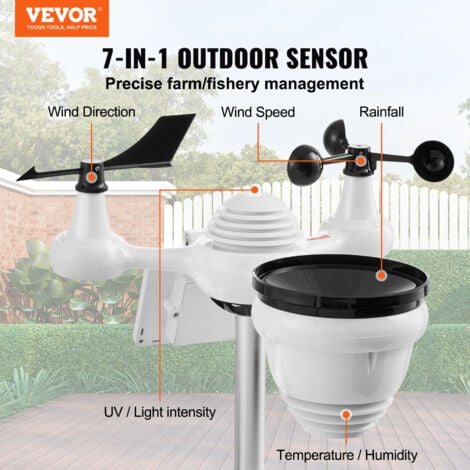 VEVOR Station meteo sans fil 7 en 1 avec Wi-Fi, ecran couleur TFT 7", capteur exterieur alimente ...