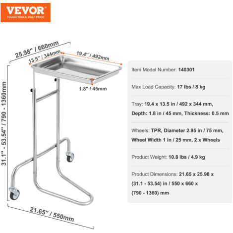 VEVOR Chariots de laboratoire en acier inoxydable, chariot utilitaire ...
