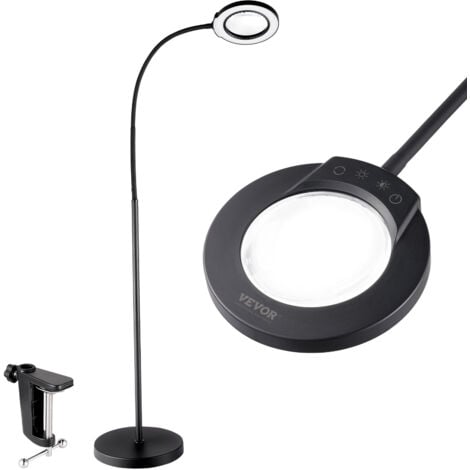 VEVOR Lampe Loupe sur Pied, Loupe de Lecture 5X avec Eclairage, Reglable en Hauteur, Col de ...