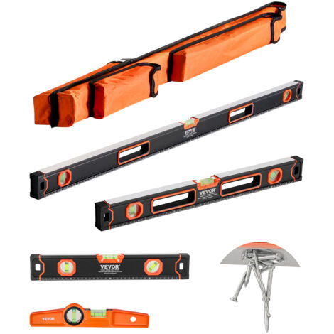 VEVOR Niveau a Torpille Magnetique 4PCS, 48/24/16/10 po, avec Flacons a ...