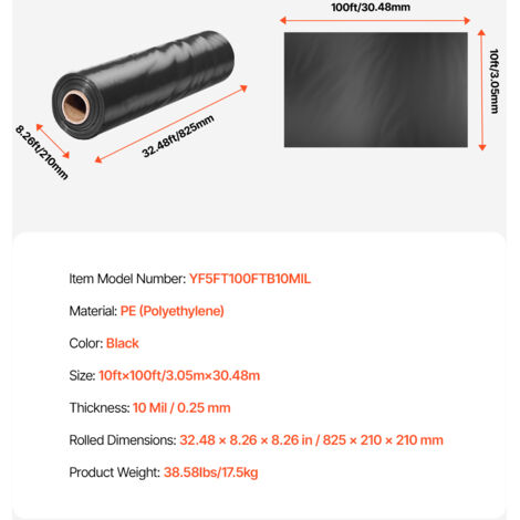 VEVOR Bache en plastique tres resistante, 0,25 mm epaisseur, rouleau de ...