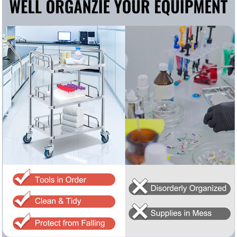 VEVOR Chariot de Laboratoire a 3 etages,Chariot de Service 856639cm ...