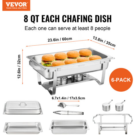 VEVOR Chauffe-Plat Lot de 6 Bacs 7,5 L Buffet Chauffant avec 12 Porte ...