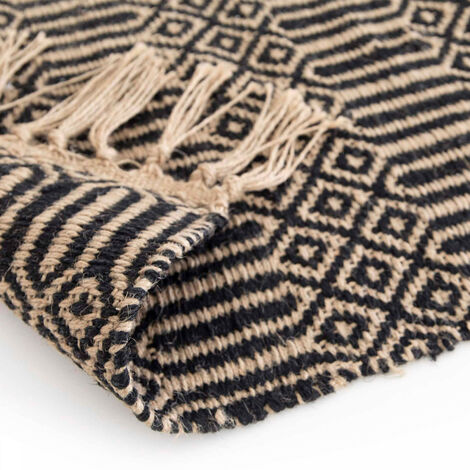 Teppich JYOTI aus Naturjute, mit Fransen, handgewebt Schwarz