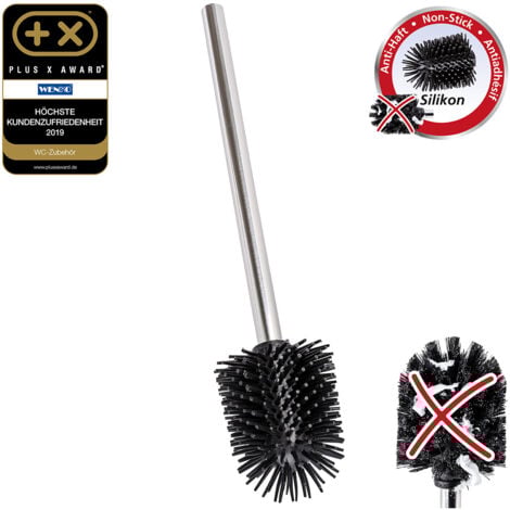 WENKO Brosse wc silicone de rechange, tête brosse WC noire avec manche acier inox, silicone, Ø 8 ...