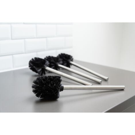 Lot de 4 Brosses WC de rechange WENKO, brosse WC noire avec manche en acier inox, format ...