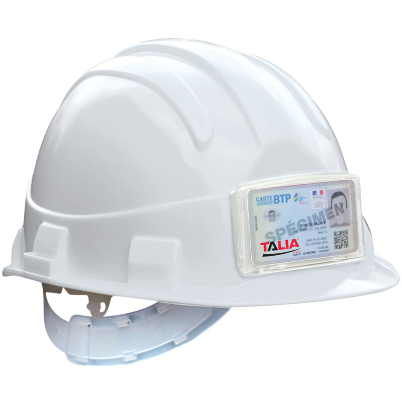 Casque de chantier OPALE blanc avec porte badge spécial BTP TALIAPLAST ...