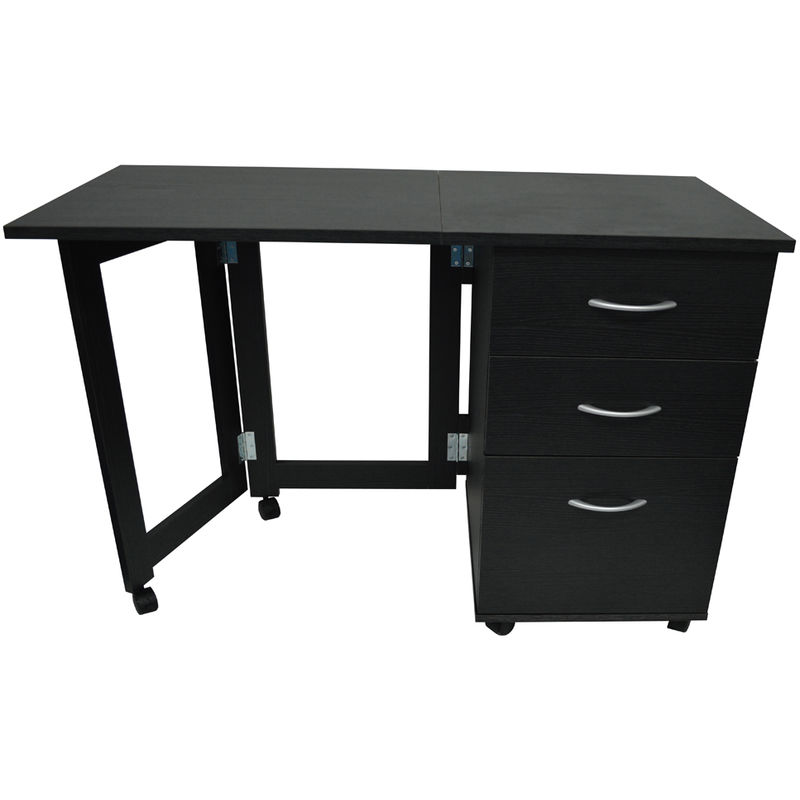 FLIPP 3 Drawer Folding Office Desk Workstation Craft Sewing Black